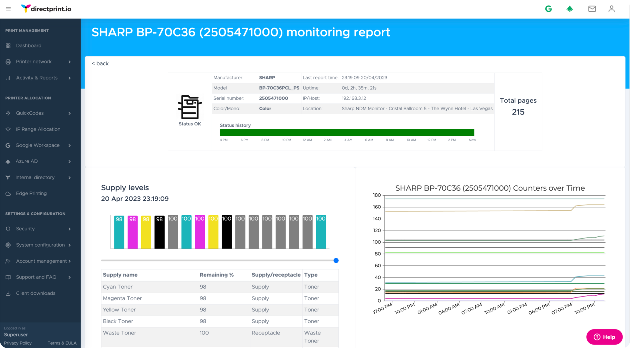 Cloud based printer monitoring